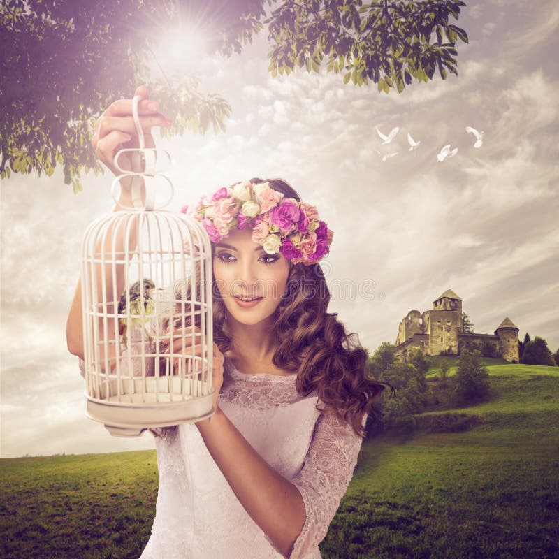 The Princess and the Bird - a Fabulous Landscape Stock Image - Image of ...