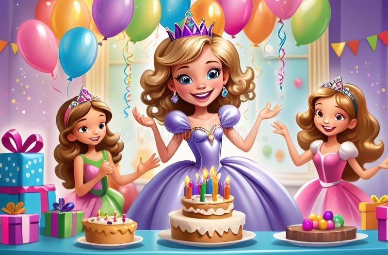 A Princess on a Birthday Party at 14-10-2024 Stock Illustration ...