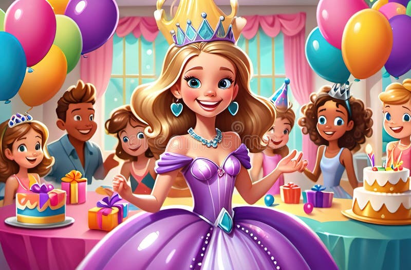 A Princess on a Birthday Party at 14-10-2024 Stock Illustration ...