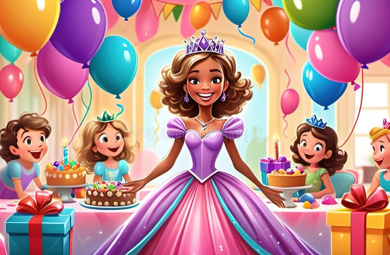A Princess on a Birthday Party at 14-10-2024 Stock Illustration ...