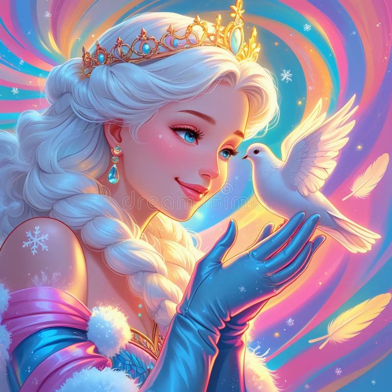 A Princess Calmly Holds a Dove Gently, Symbolizing Harmony and Grace ...
