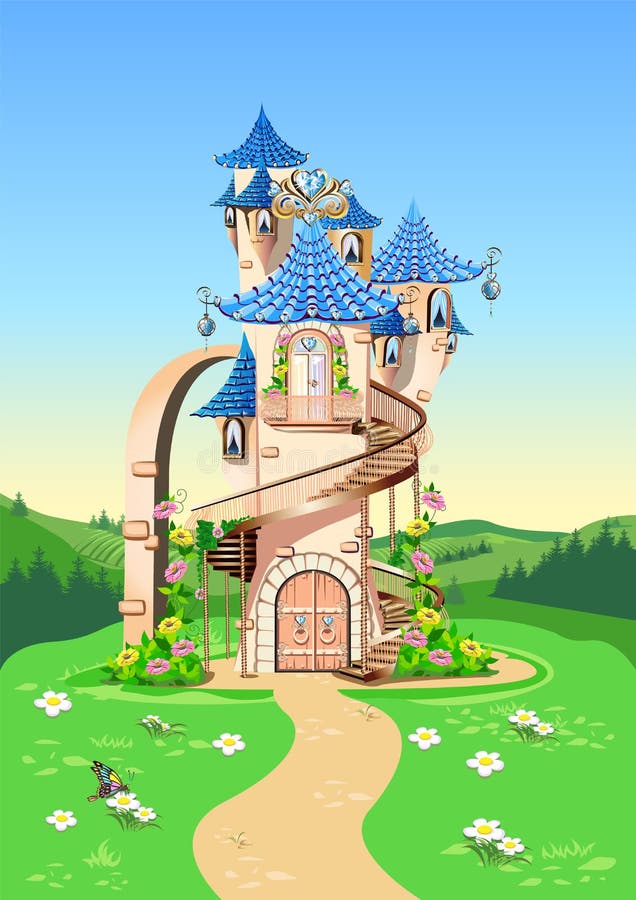 Fairy Tale Background with Princess Castle in the Forest Stock Vector ...