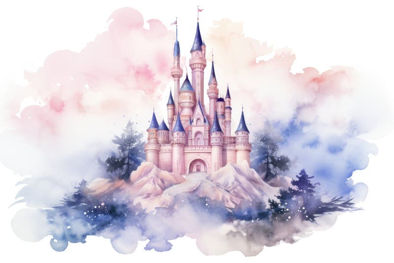 Princess Castle in Clouds Watercolor Design AI Generated Stock ...