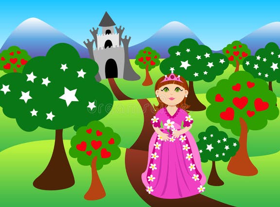 Princess and Castle Landscape Stock Vector - Illustration of daisy ...