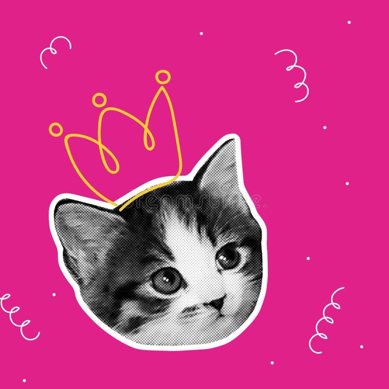 Princess Cat Halftone Effect Minimalist Naive Collage Stock ...