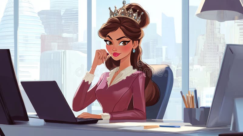 Princess Character Portrait in a Modern Office Setting, Blending ...