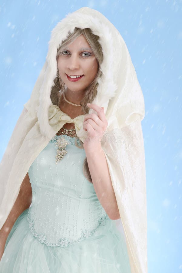 Princess with Cloak and Snowing Stock Image - Image of girl, green ...