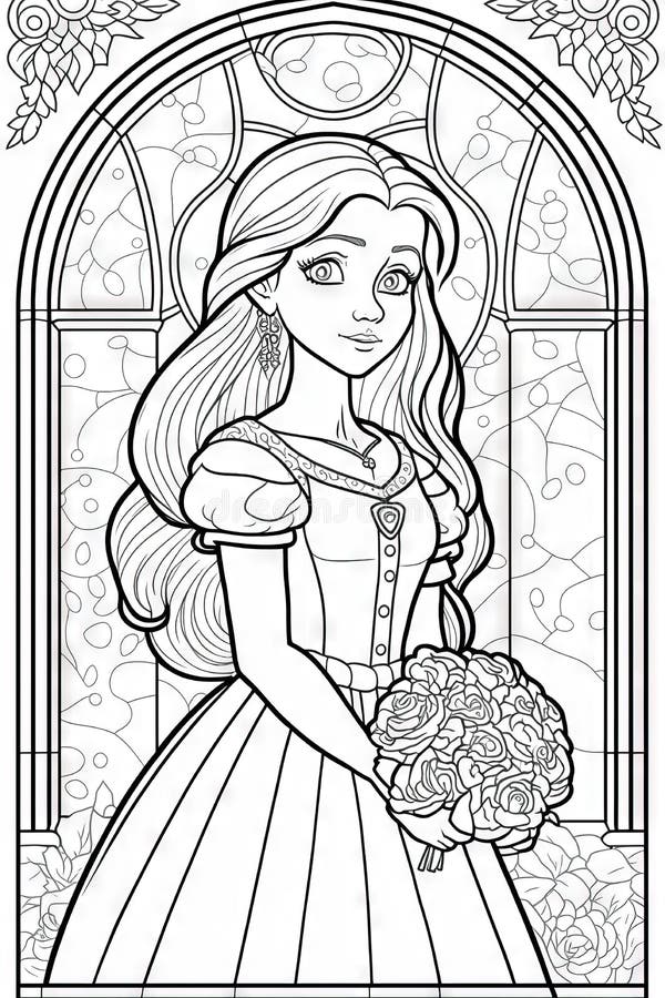 Princess Coloring Page for Adults Simple Cute Generative Art Stock ...