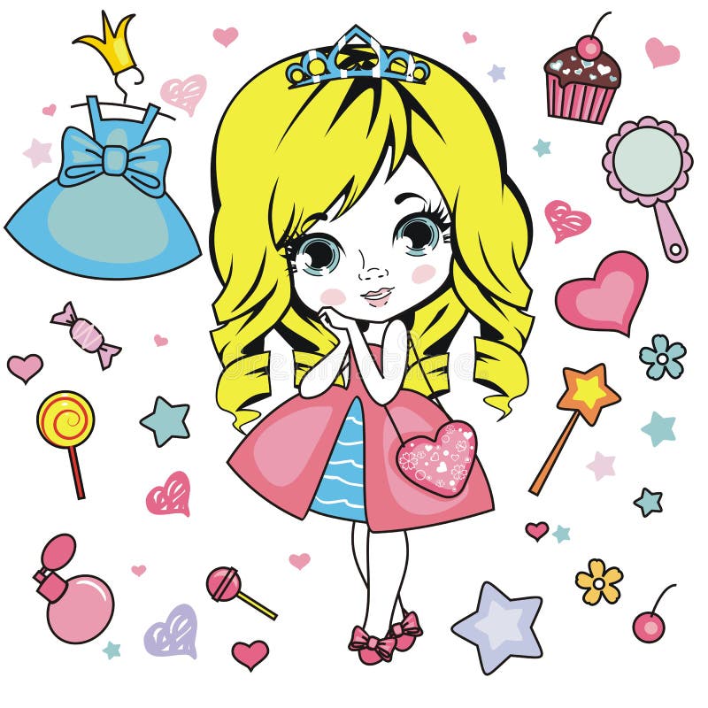 Princess Design Elements Set Stock Vector - Illustration of child, doll ...