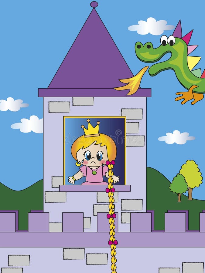 Princess and dragon stock illustration. Illustration of clouds - 26707277