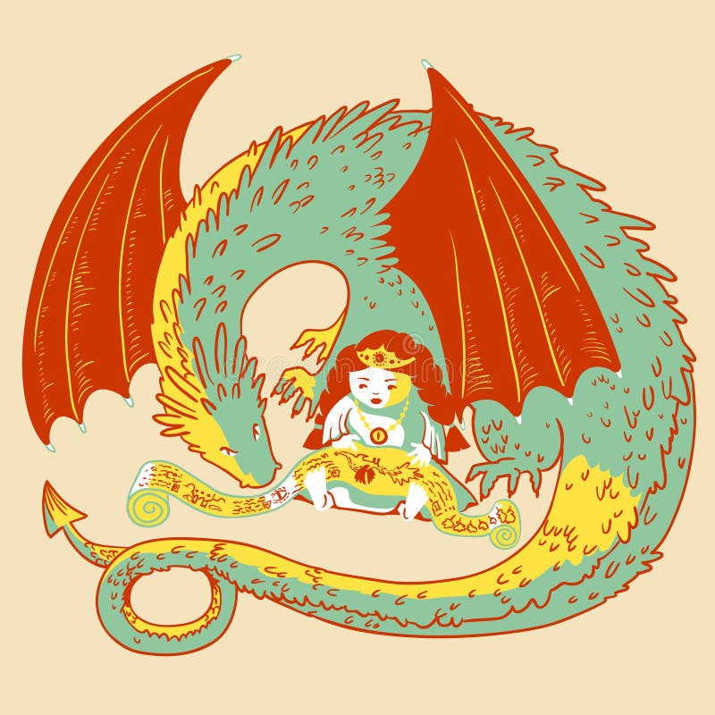 Princess and dragon stock vector. Illustration of design - 67380083