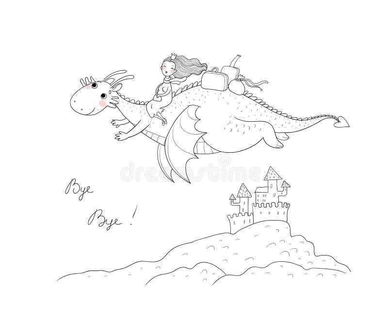 The Princess is Flying on a Dragon. Queen and Dinosaur Stock Vector ...