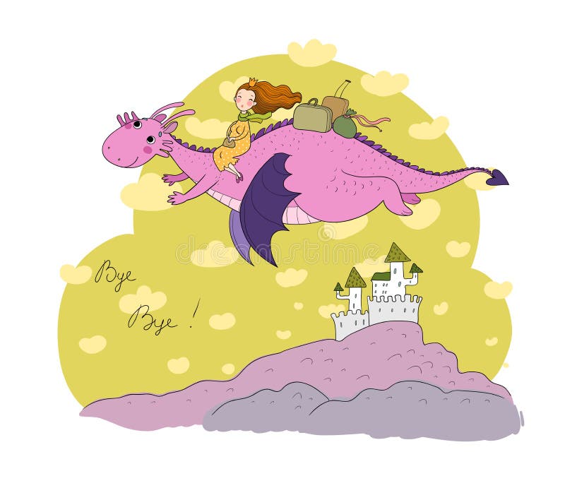 The Princess is Flying on a Dragon. Queen and Dinosaur Stock Vector ...