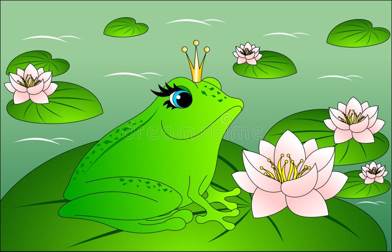 Princess frog in the swamp stock vector. Illustration of crown - 217614085