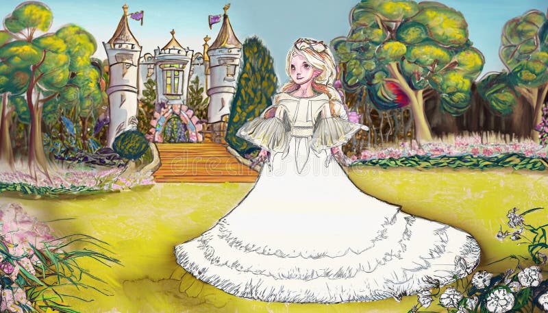 Princess in the Garden at the Castle Stock Illustration - Illustration ...