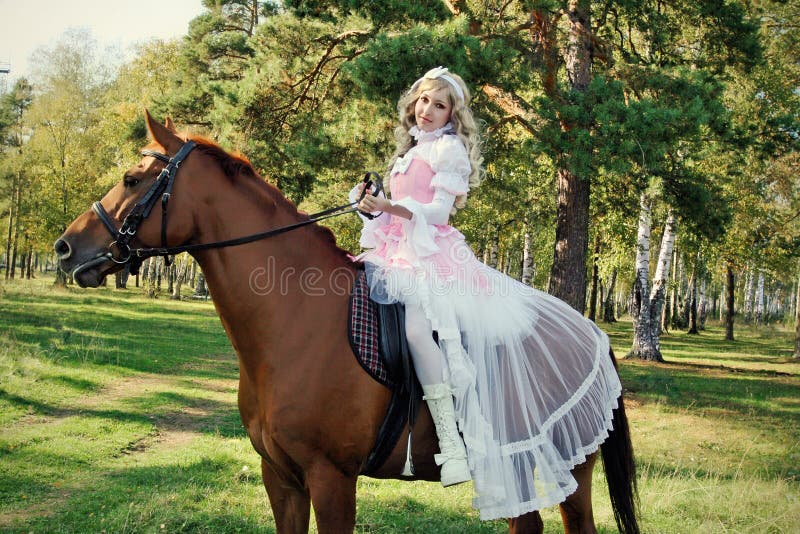 Princess on the horse stock photo. Image of hands, laces - 20982834