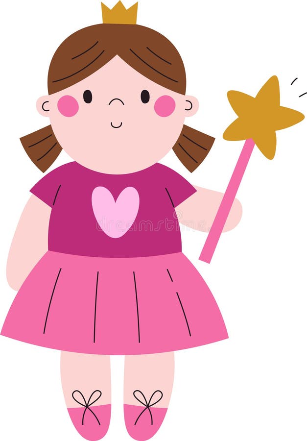 Princess Stick Smily Vector Cartoon Little Girl Stock Vector ...