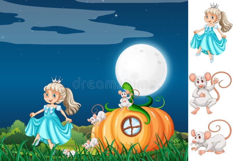 Princess with Mouse at Night Stock Vector - Illustration of magical ...