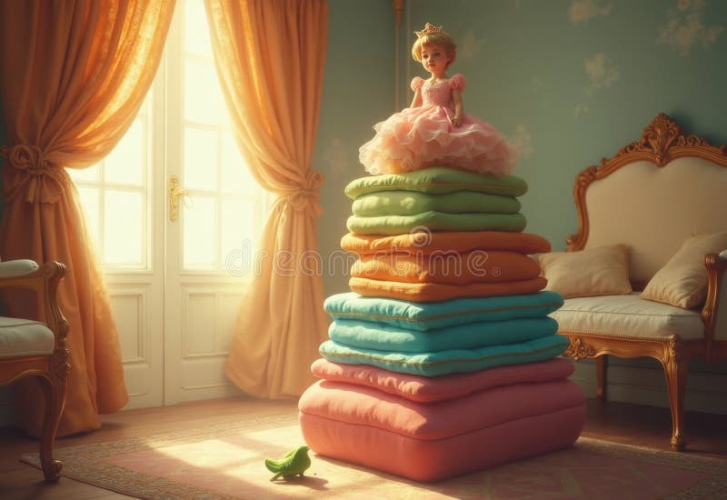 The Princess and the Pea on a Cushion Stock Illustration - Illustration ...