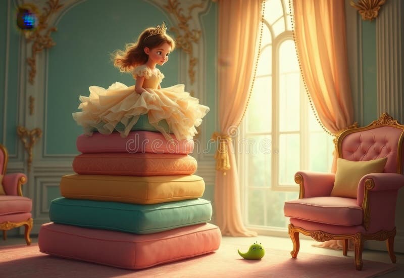 The Princess and the Pea on a Cushion Stock Illustration - Illustration ...