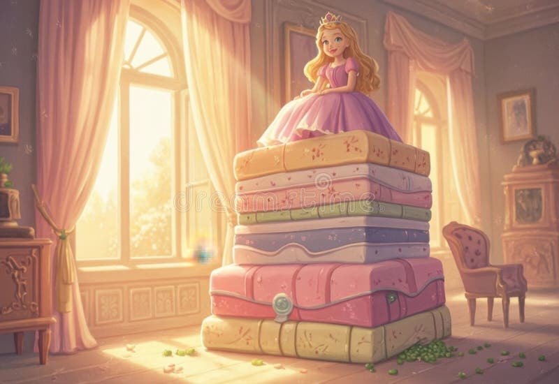The Princess and the Pea on a Cushion Stock Illustration - Illustration ...