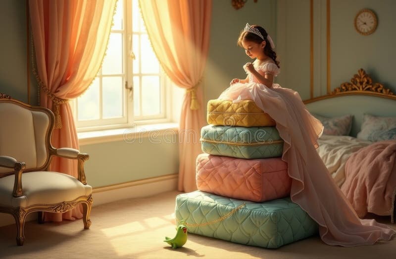 The Princess and the Pea on a Cushion Stock Illustration - Illustration ...