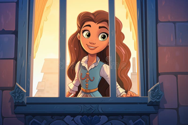 Princess Peering from a High Castle Tower Window Stock Photo - Image of ...