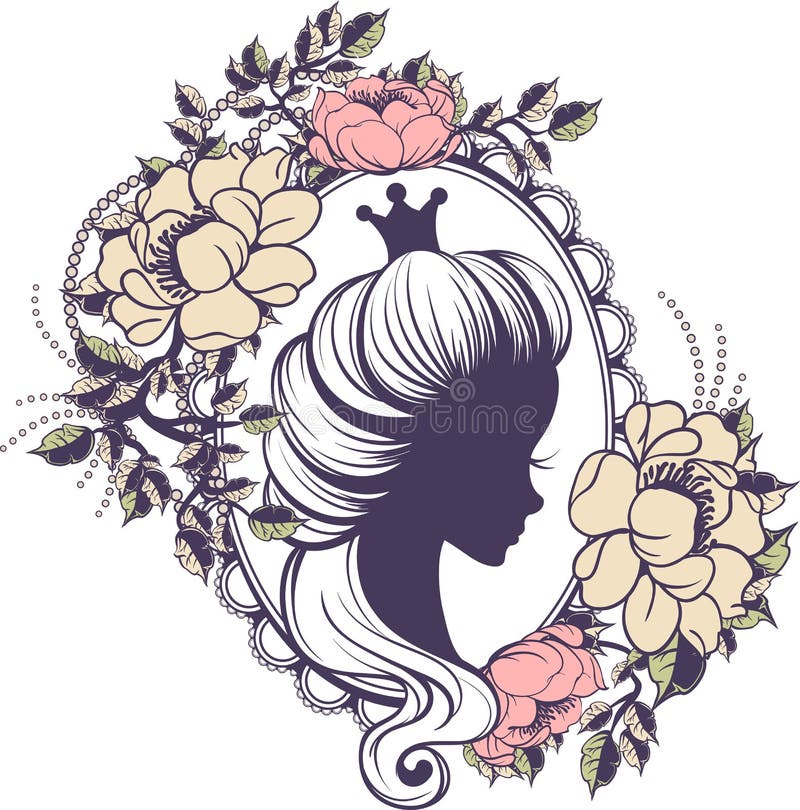 Princess Portrait in Floral Frame Stock Vector - Illustration of people ...