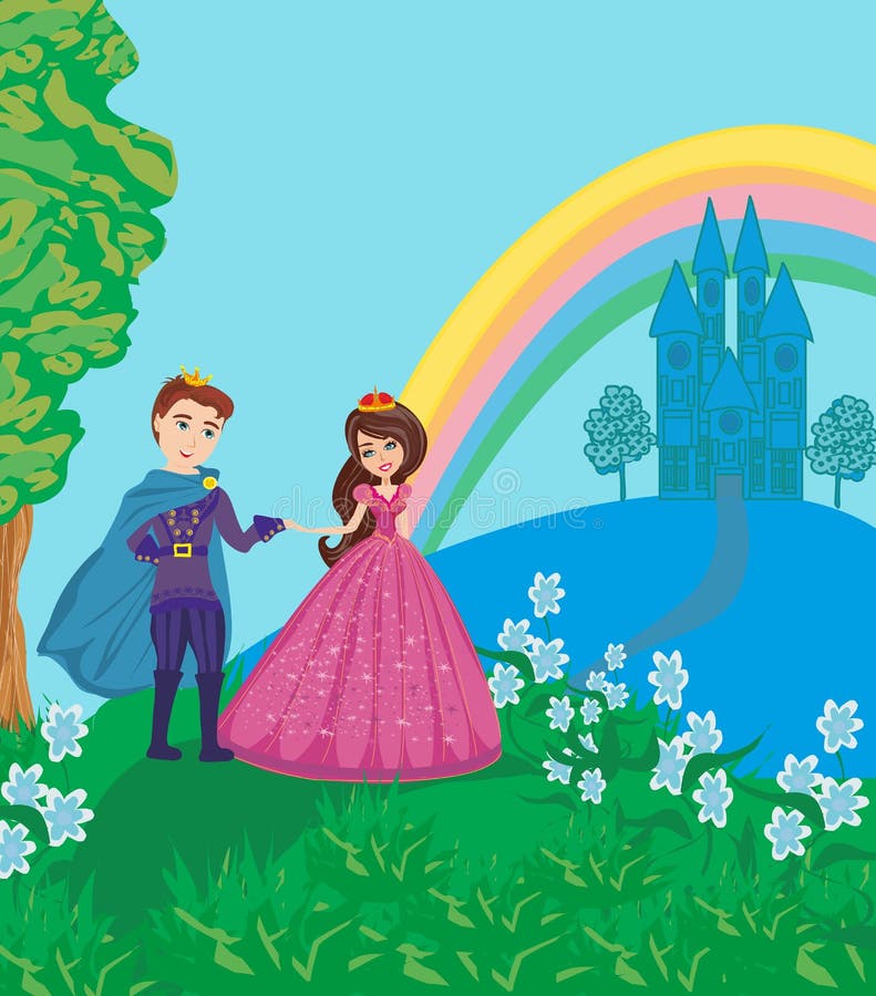 Princess and Prince in Beautiful Garden Stock Vector - Illustration of ...