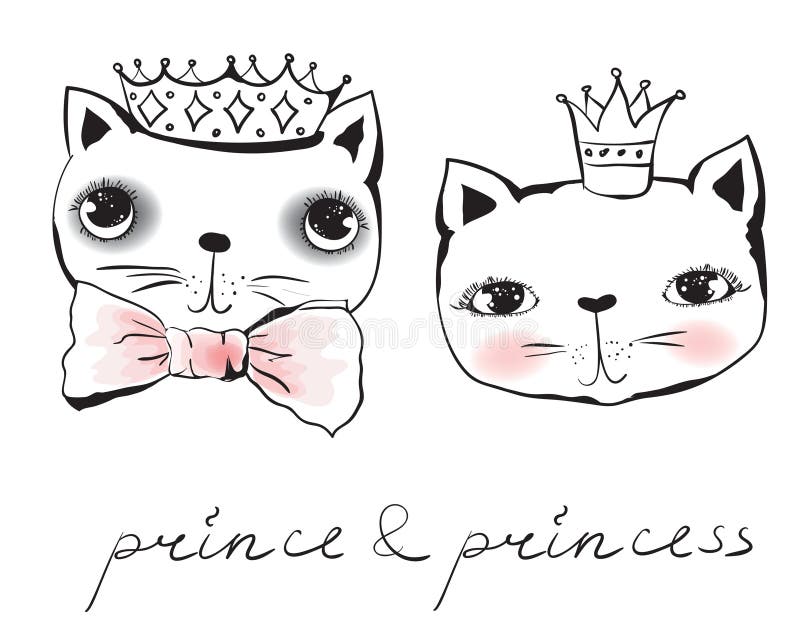 Princess and prince cats stock vector. Illustration of fluffy - 77465312