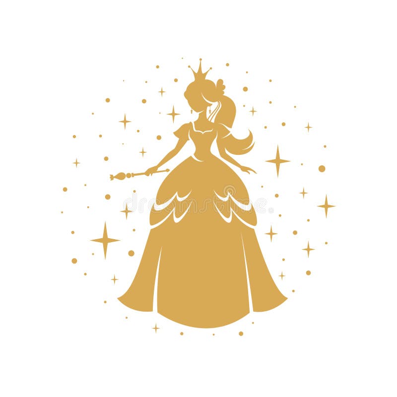 Princess Silhouette Standing In Beautiful Dress With Magic Wand Circle