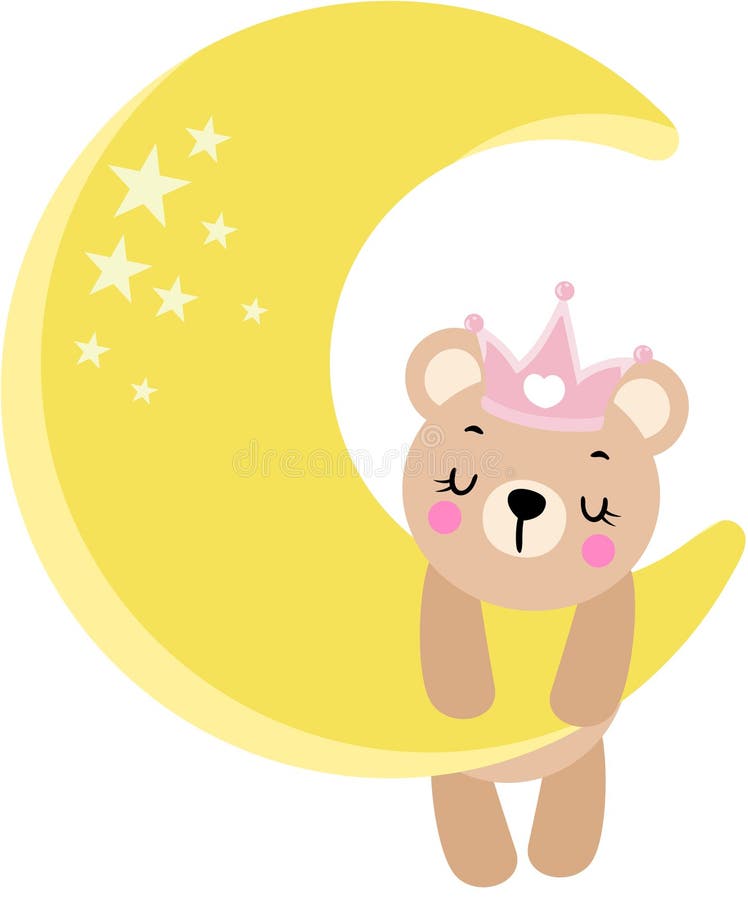 Princess Teddy Bear Hanging on Yellow Moon Stock Vector - Illustration ...