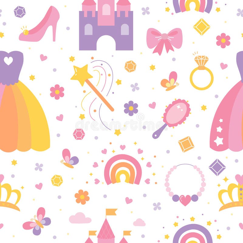 Princess Things Pink and Purple Seamless Pattern Stock Vector ...