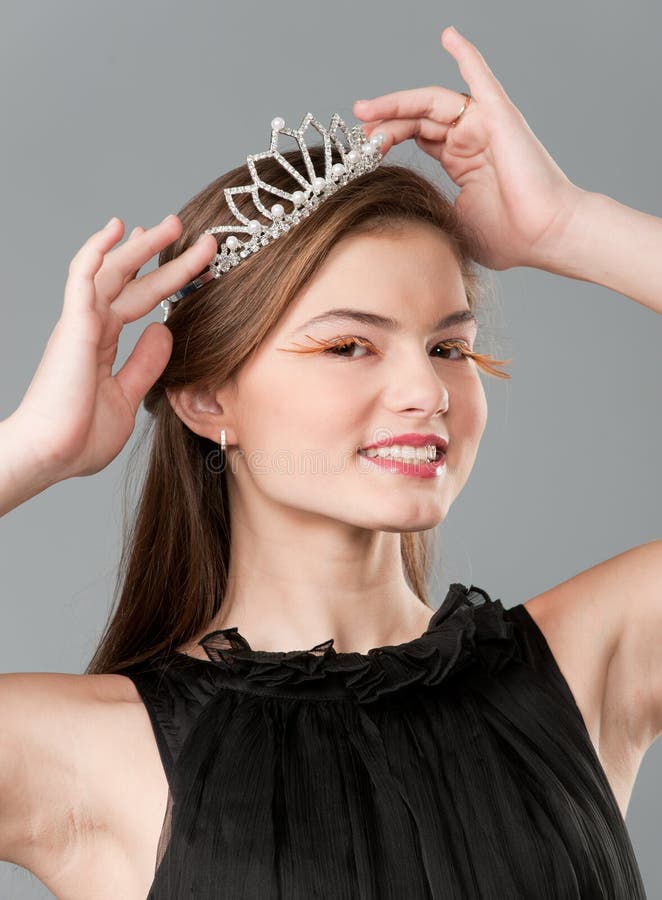 Pretty Young Girl with a Tiara with Braces Stock Photo - Image of ...