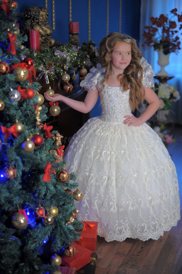 Princess in a White Dress in Christmas Stock Photo - Image of elegance ...