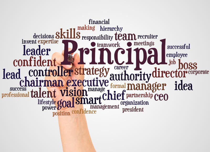 Principal with School Supplies on Blackboard Background. Principal Text ...