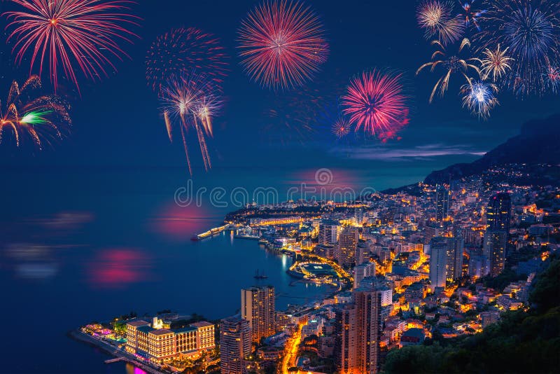 Principality of Monaco with Fireworks during New Year S Celebration ...