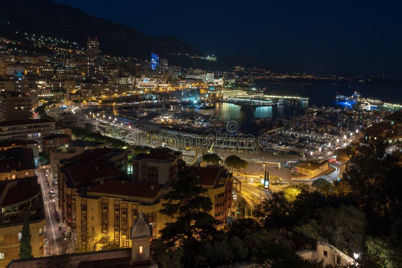 Monaco by night stock photo. Image of landscape, international - 143786676