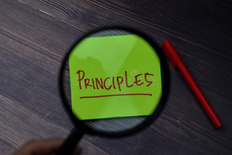 Principles Write on Sticky Note with Magnifying Glass Isolated on ...