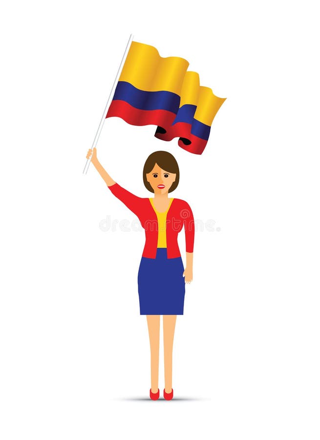 Colombia flag waving woman stock vector. Illustration of national ...