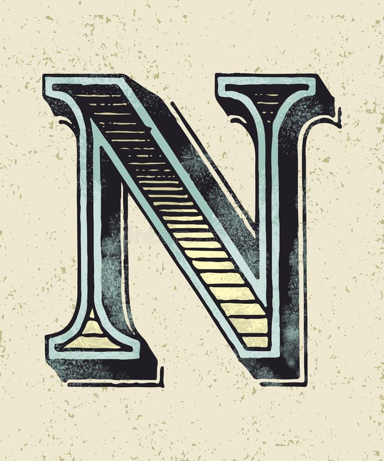 Capital Letter N Vintage Typography Style Stock Vector - Illustration ...