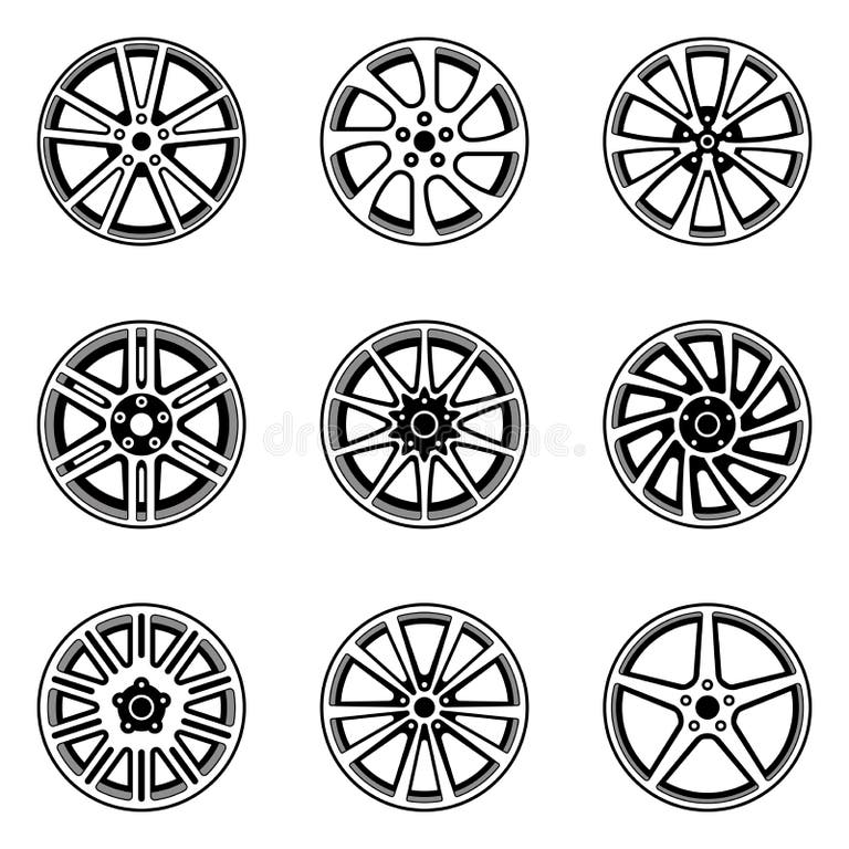 Set of Car Rim Icons. Alloy Wheels. Vector Thin Line Stock Vector ...