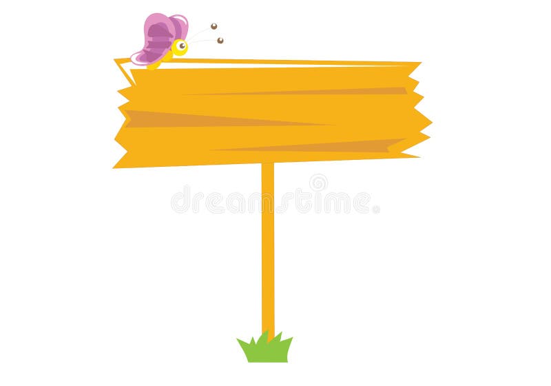Wood Signboard in Grass with Butterfly Stock Vector - Illustration of ...