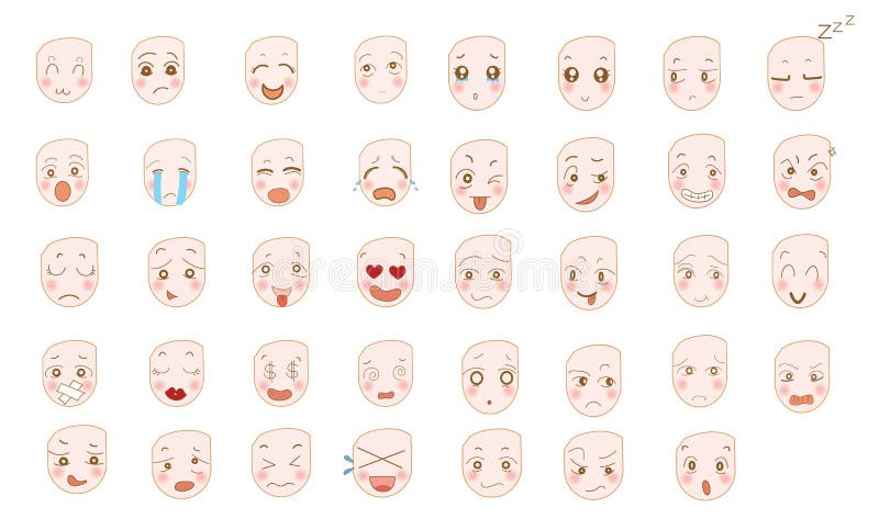 Set of Cute Face Expressions Stock Vector - Illustration of doodle ...