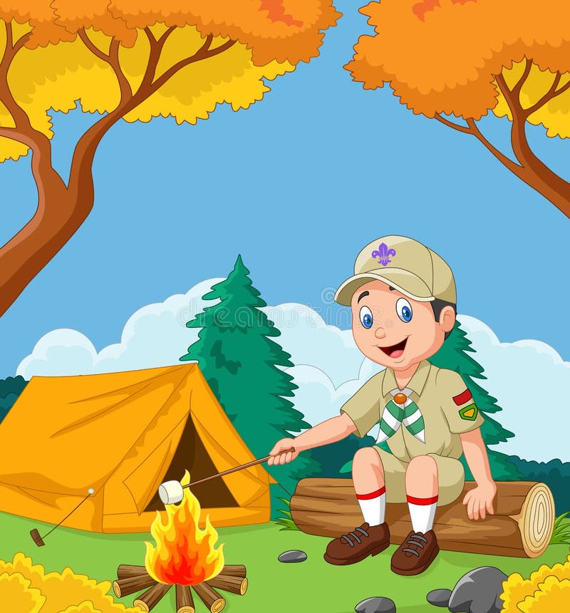 Cartoon Scout Roasting Marshmallow Stock Vector - Illustration of ...