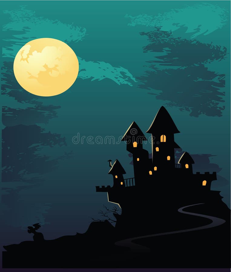 Midnight Moon Haunted House Stock Illustration - Illustration of ...