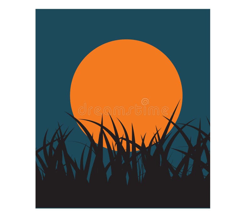 Midnight Moon with Tree Silhouette Stock Illustration - Illustration of ...