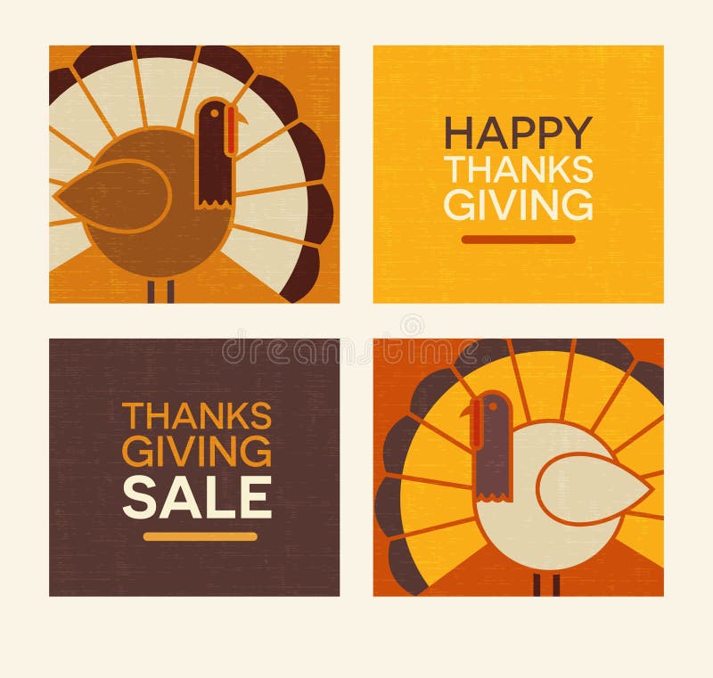 Modern Thanksgiving Banner Set. Abstract Turkeys and Text Designs ...