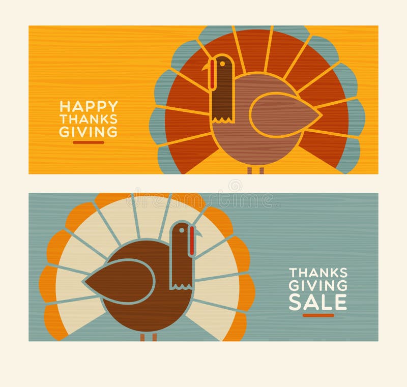 Modern Thanksgiving Banner Set. Abstract Turkeys and Text Designs ...