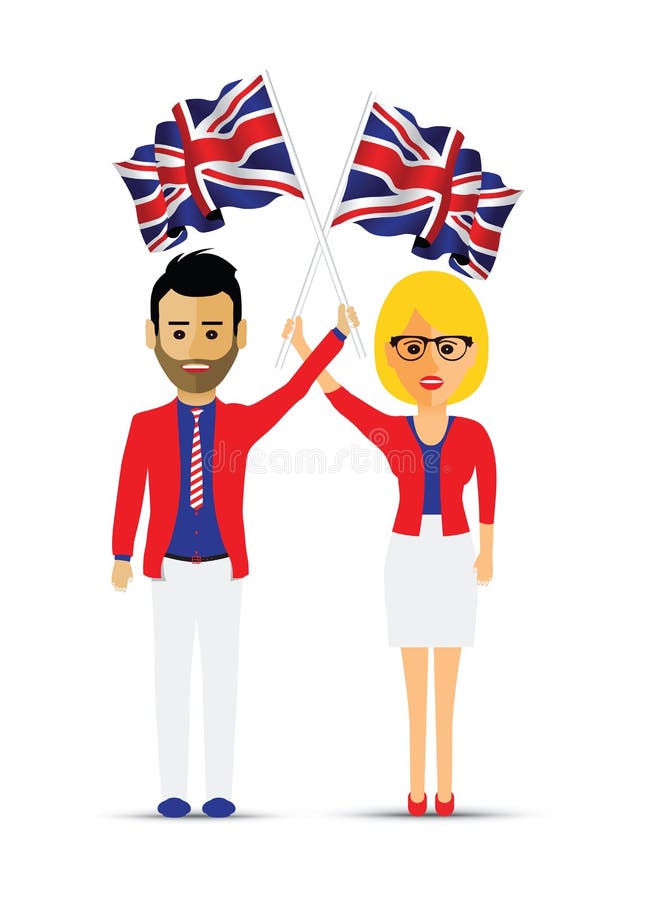Man and Woman Waving the Uk Flag Stock Vector - Illustration of couple ...